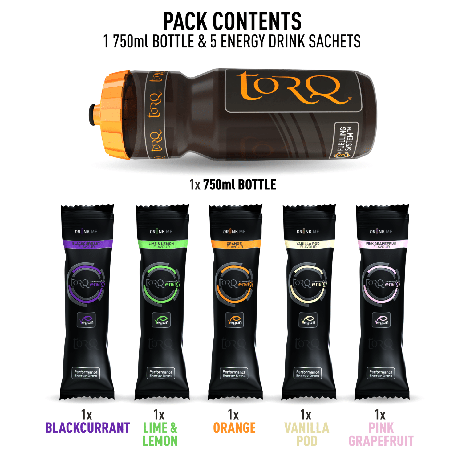 TORQ Energy 750ml Bottle + 5 Energy Drink Sachets - E-Power