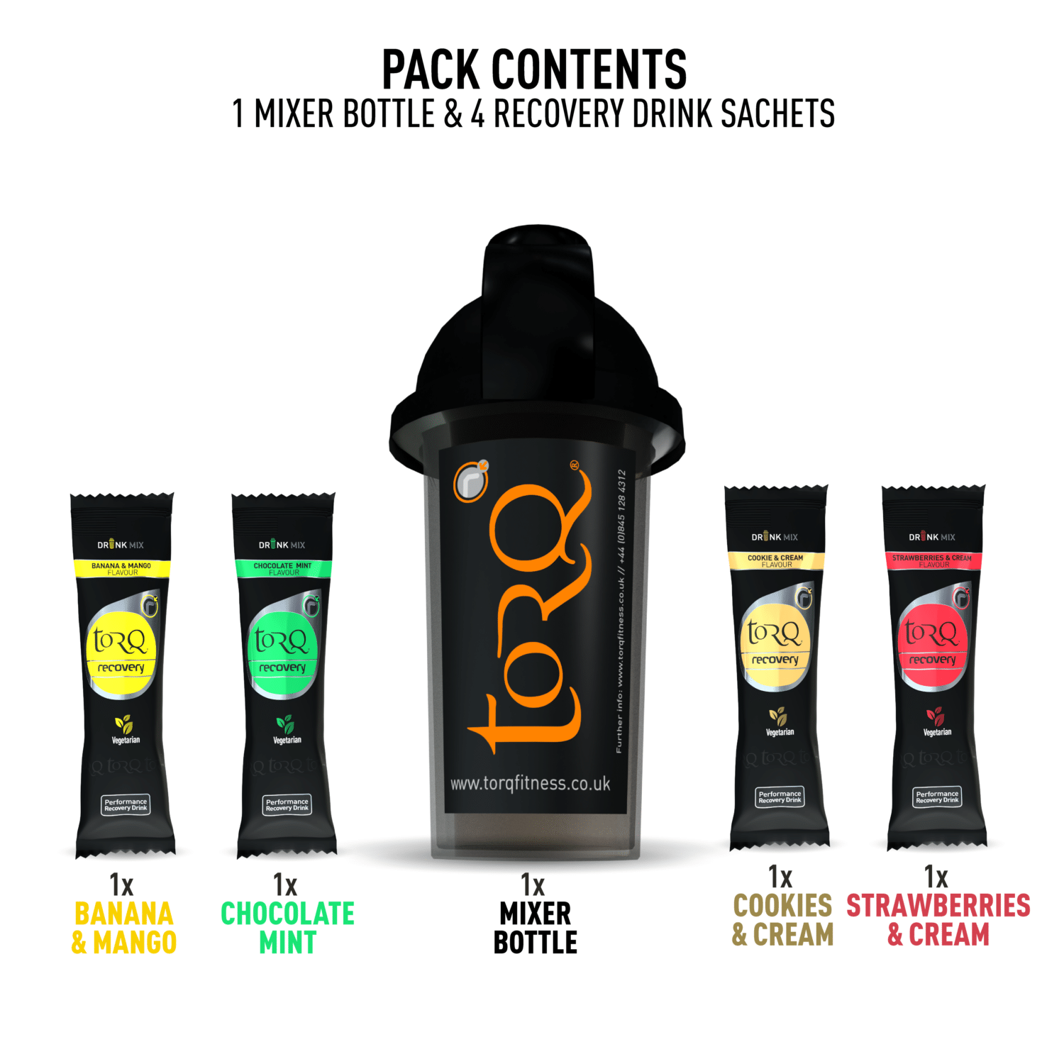 TORQ RECOVERY DRINK PACK SPECIAL MIX SHAKER (incl 4 Sachets a 50 gram ...